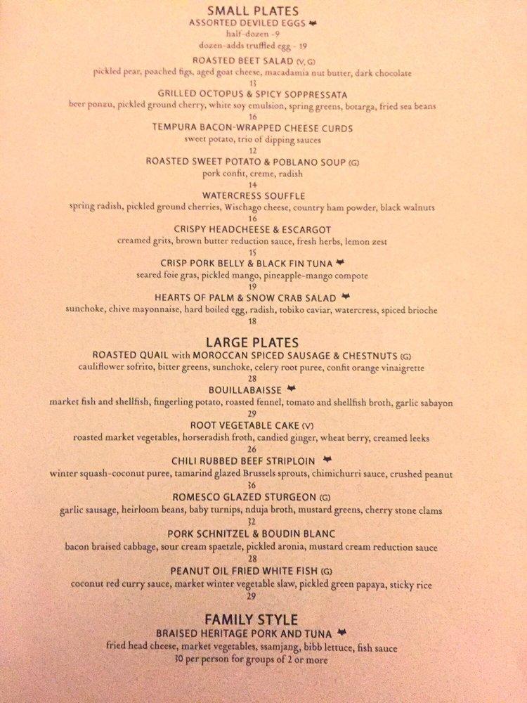 Menu at Heritage Tavern restaurant, Madison