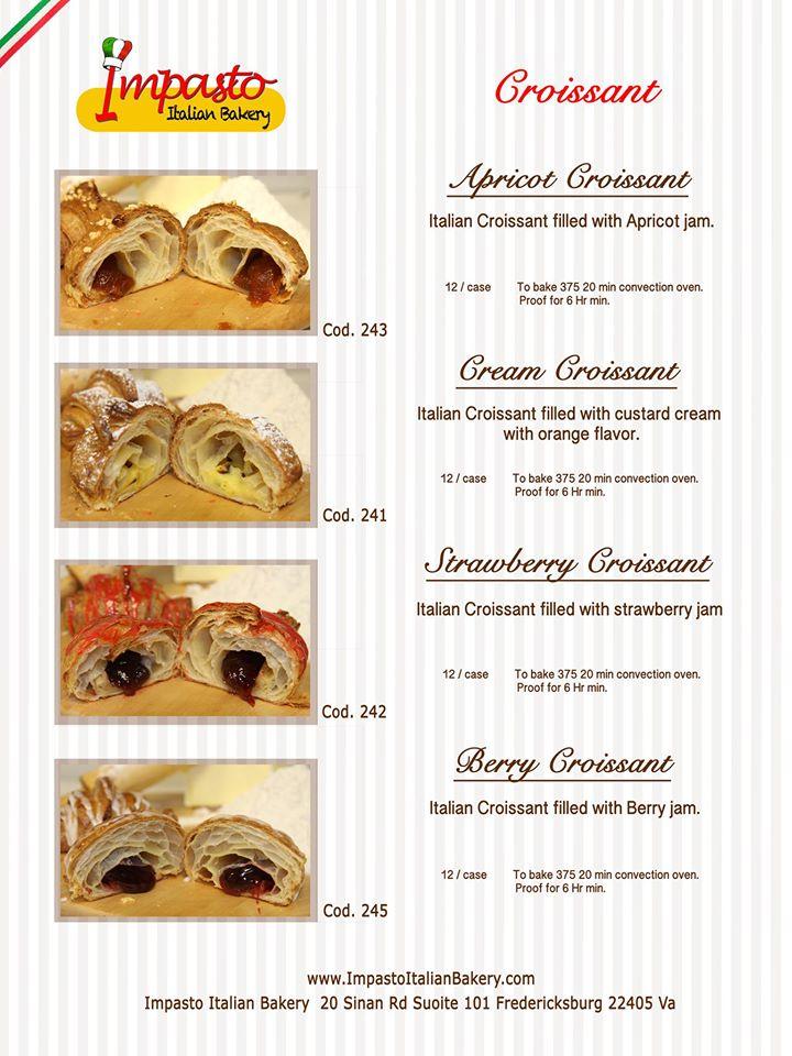 Menu at Impasto Italian Bakery, Fredericksburg