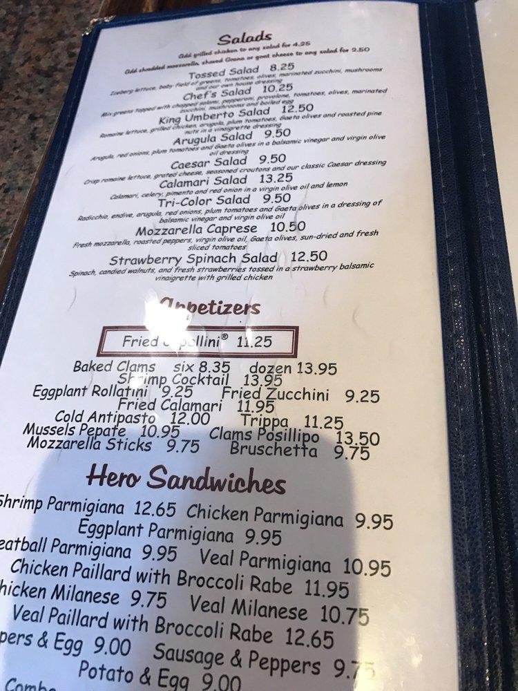 Menu at King Umberto pizzeria, Elmont