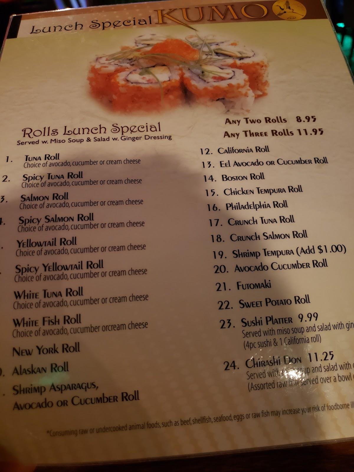 Menu at Kumo Japanese Steakhouse, Cape Coral, Santa Barbara Blvd #12