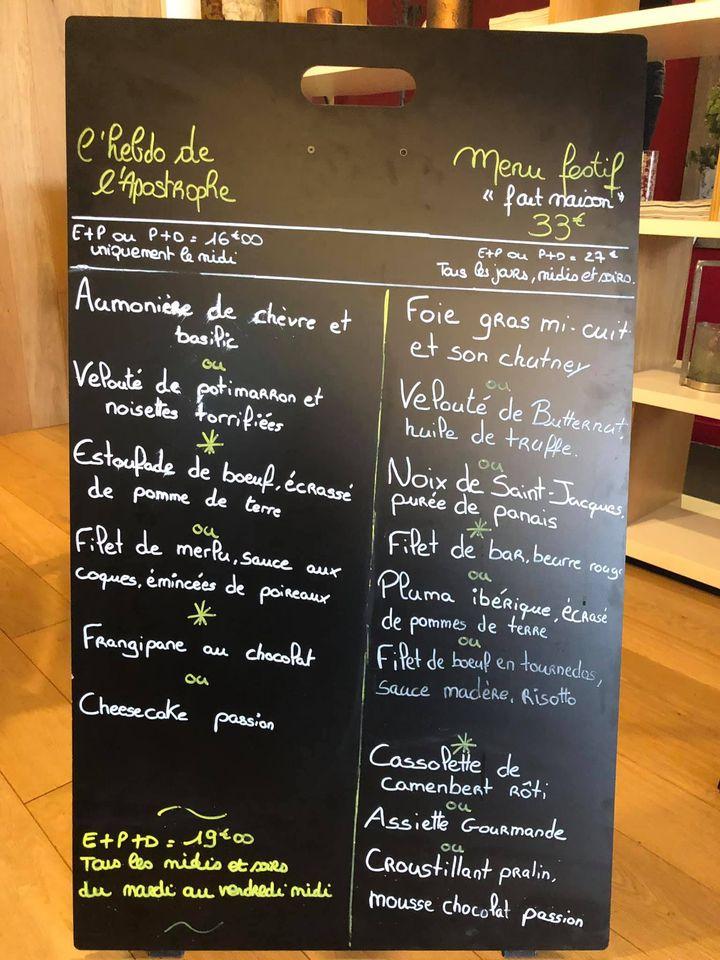 Menu au Apostrophe restaurant, Sucé-sur-Erdre