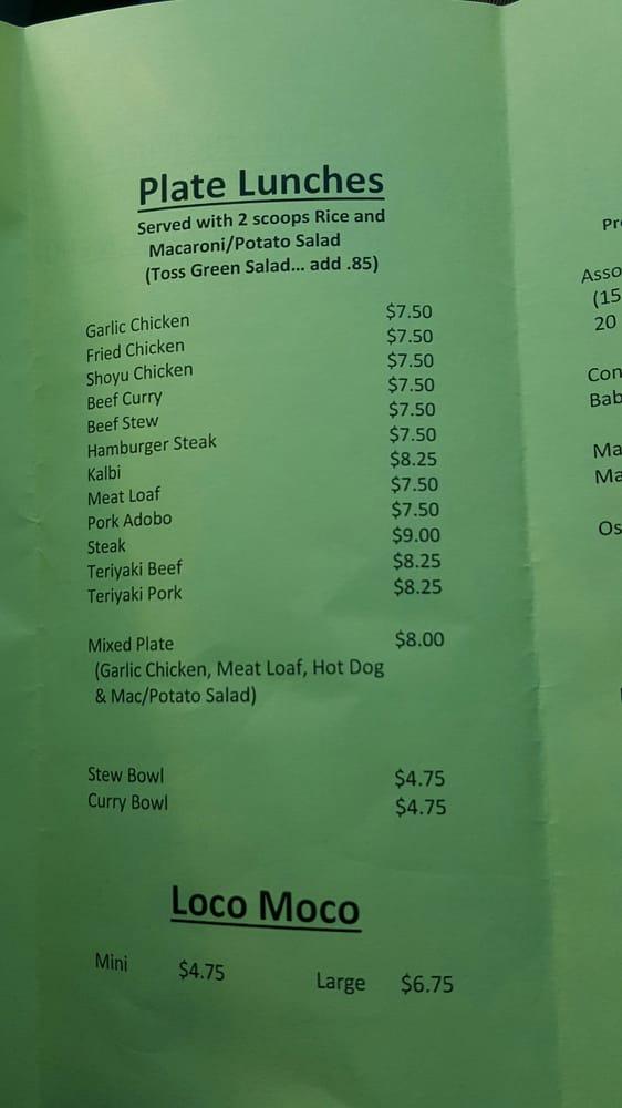 Menu at Mitsu-Ken fast food, Honolulu, N King St