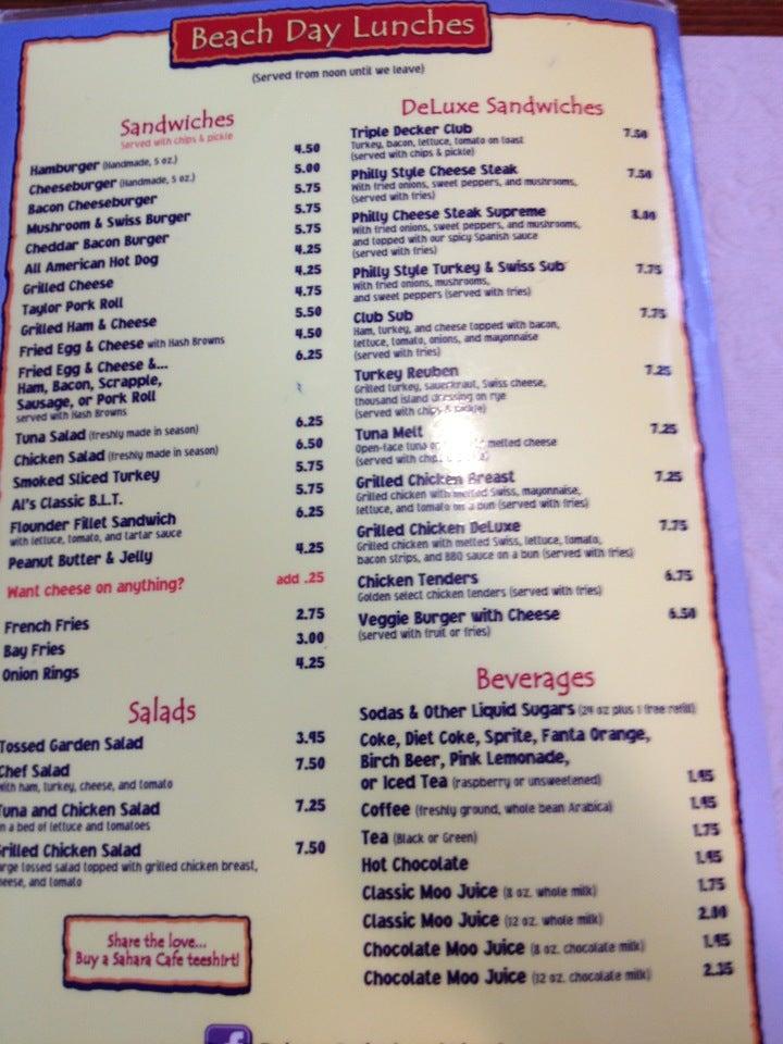 Menu at Sahara Cafe, Ocean City