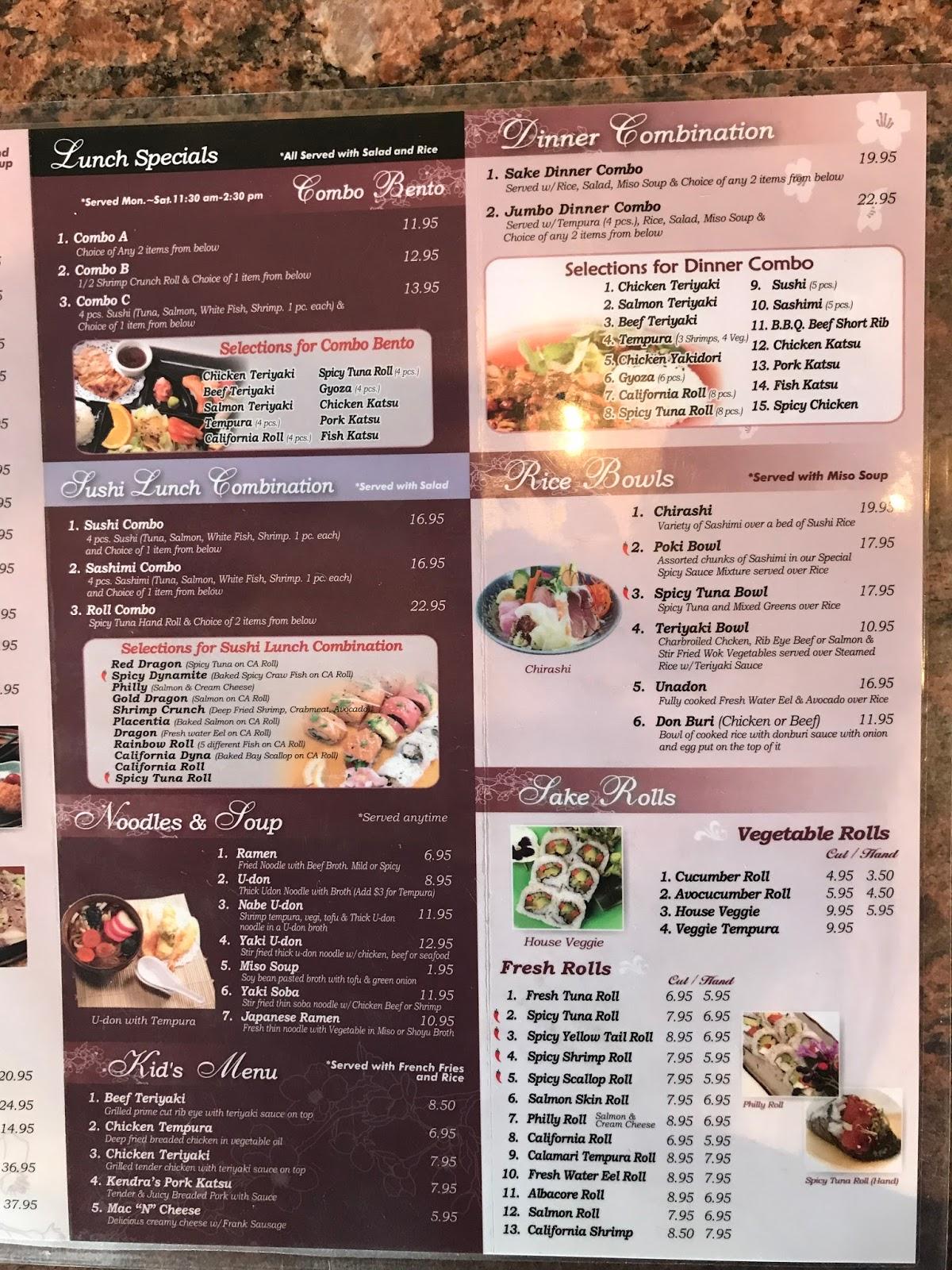 Menu at Sake Sushi & Grill restaurant, Placentia