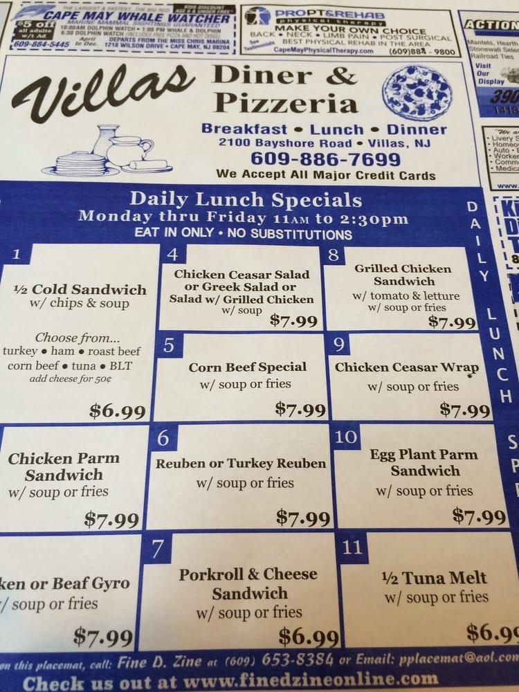 Menu at Villas Diner & Pizzeria, Villas, Bayshore Rd