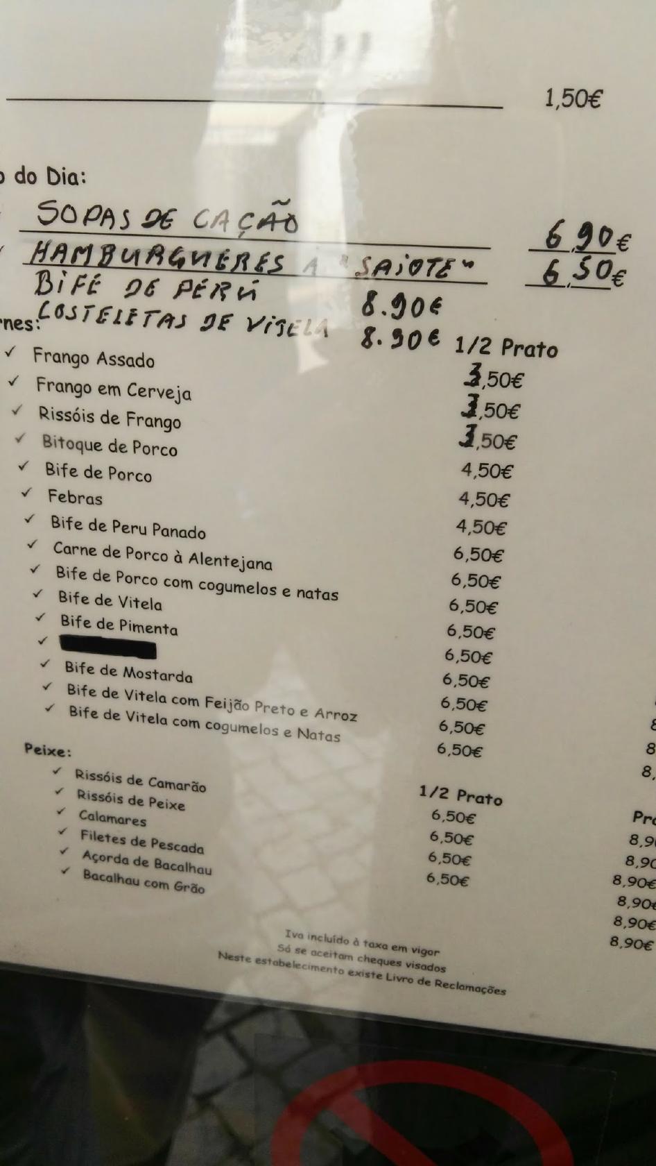 Menu at Casa de Pasto Saiote restaurant, Beja