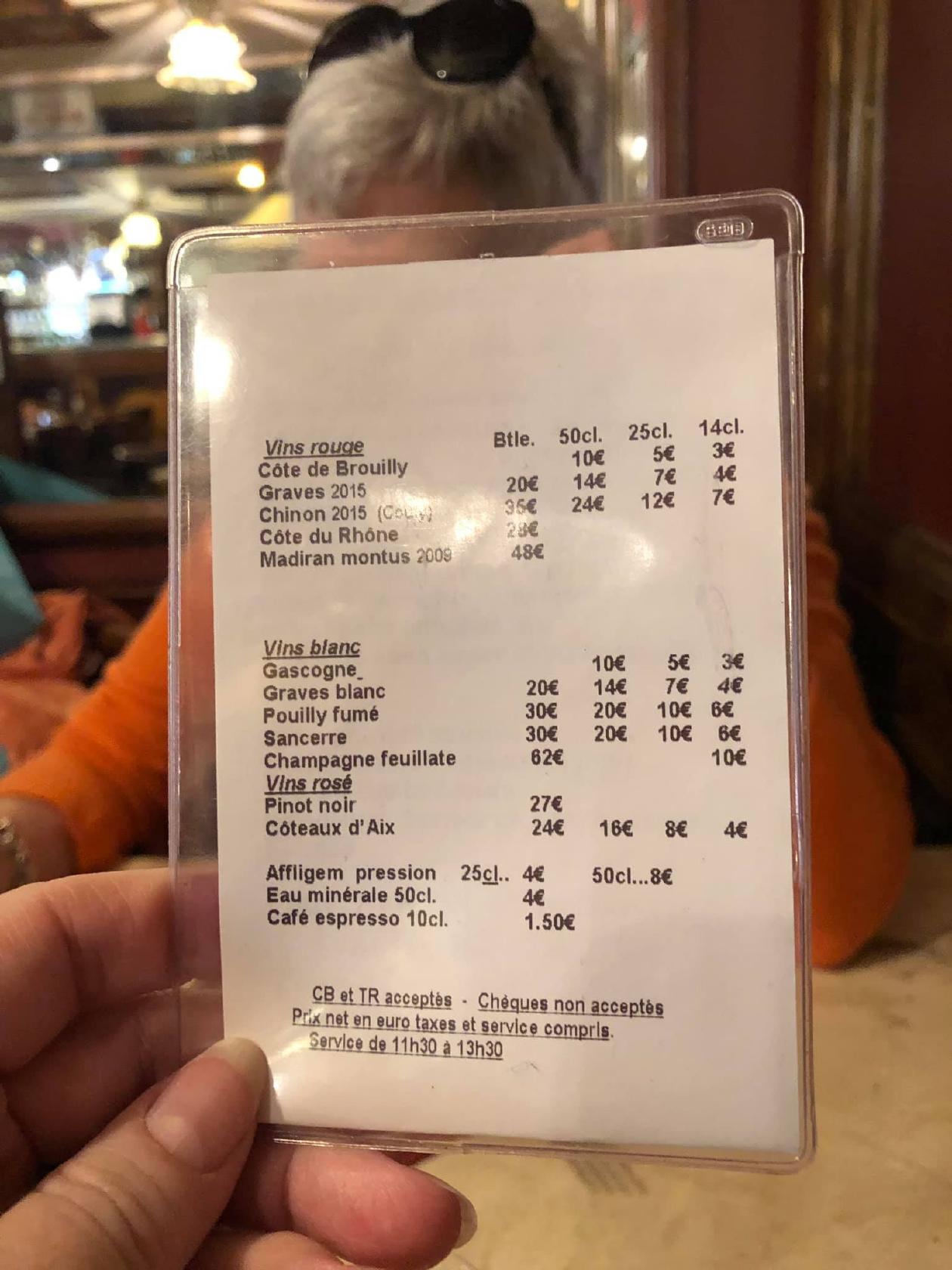 Menu at La Tourelle restaurant, Paris, 5 Rue Hautefeuille