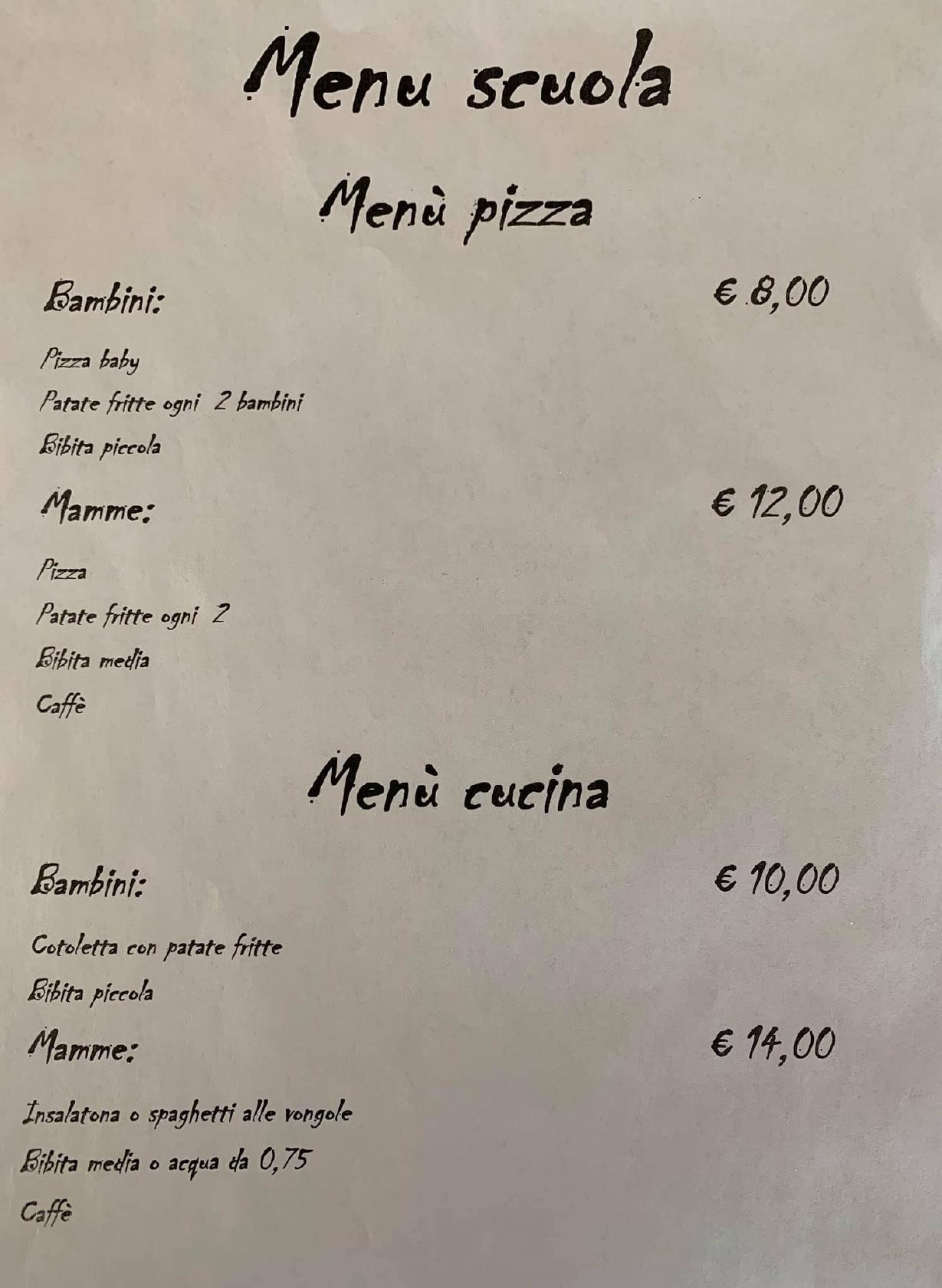 Menu at Paradise Beach restaurant, Chioggia