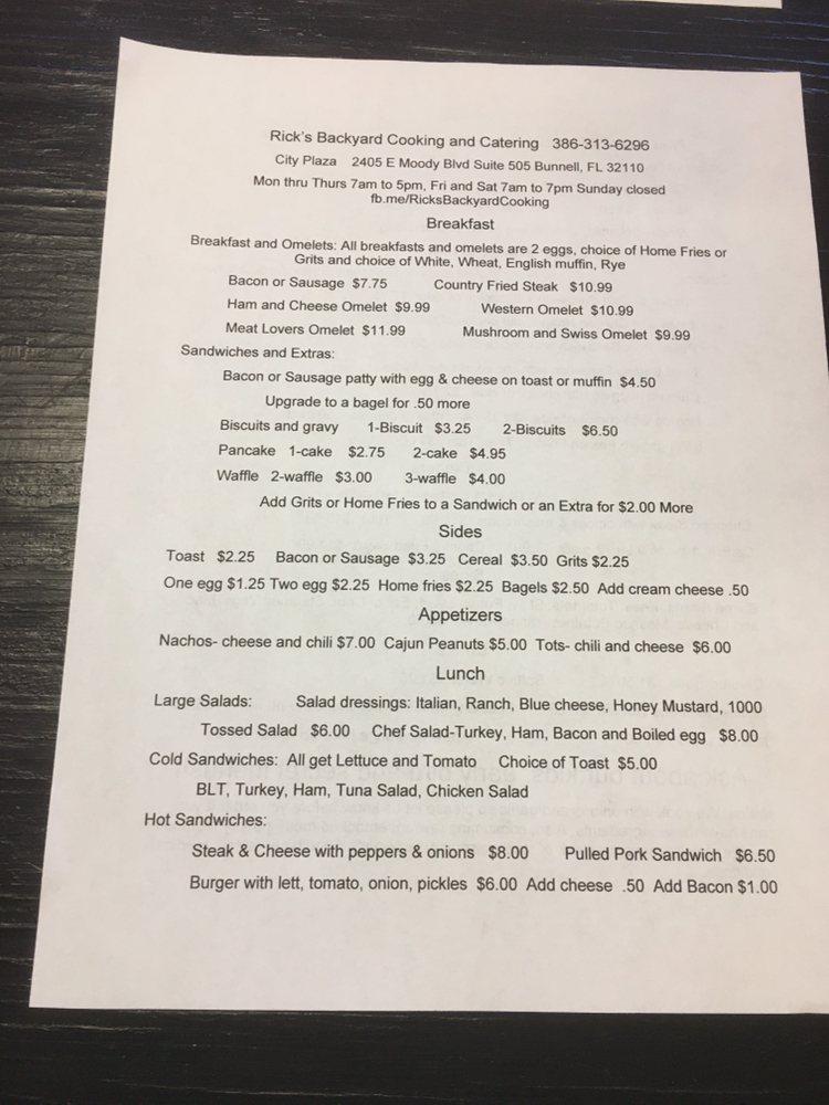 Menu at Rick's Backyard Cooking BBQ, Bunnell