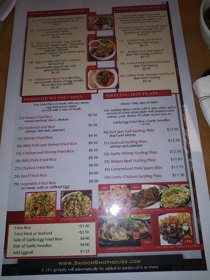 Menu at Saigon Garden restaurant, Fresno
