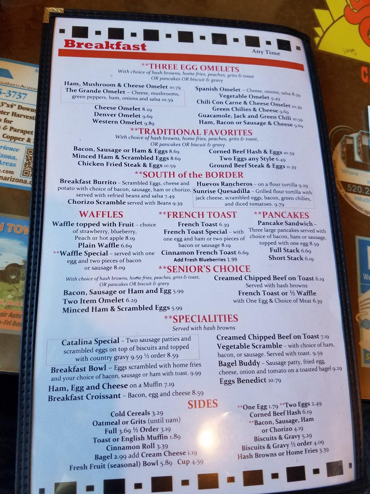 Menu at Sunny Side Up Cafe, Catalina