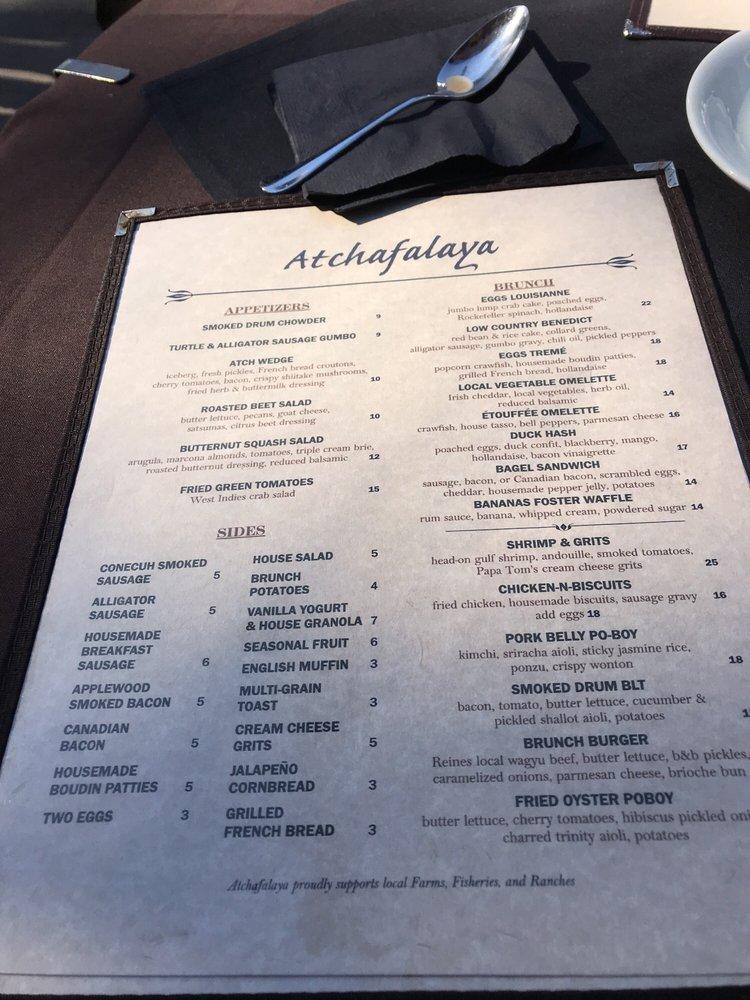Menu at Atchafalaya restaurant, New Orleans, 901 Louisiana Ave