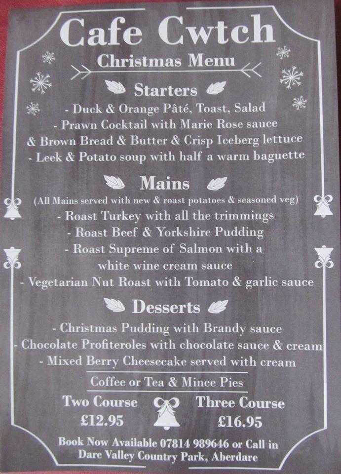 Menu at Cafe Cwtch at Dare Valley Country Park, Aberdare