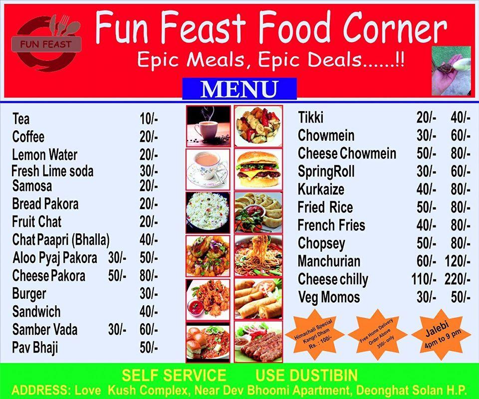 Menu at FUN FEAST FOOD Corner, Solan, luv-kush Complex Deonghat