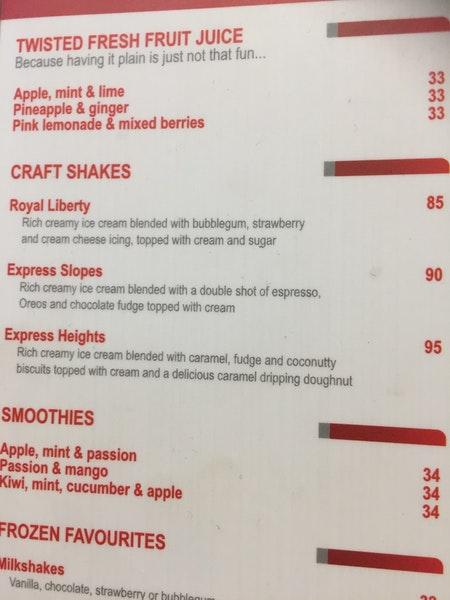 Menu at Illy Go cafe, George