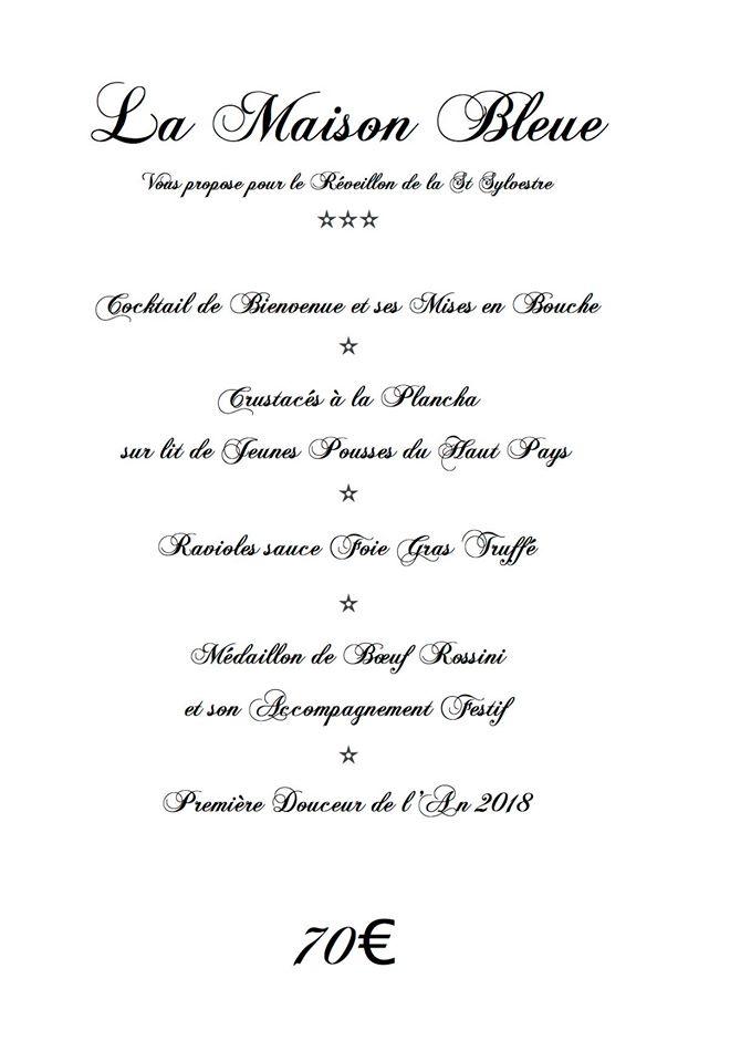 Menu at La Maison Bleue restaurant, Nice