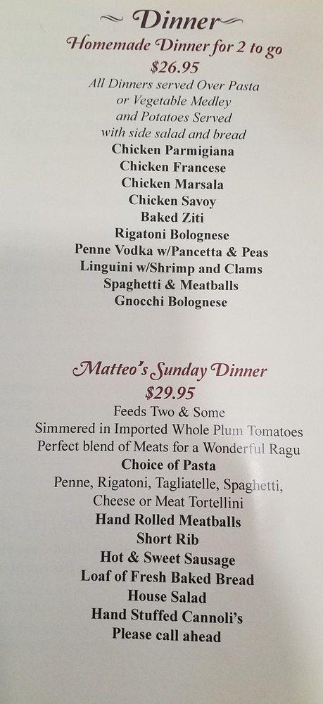 Menu at Matteo & Sons, Clifton