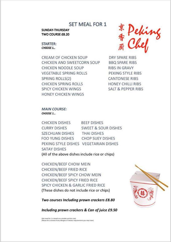 Menu at Peking Chef restaurant, Irvine, 1 Eglinton St