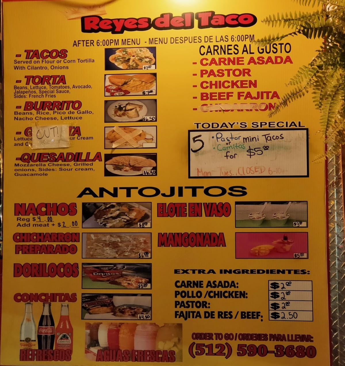 Menu at Reyes Del Taco restaurant, Garfield