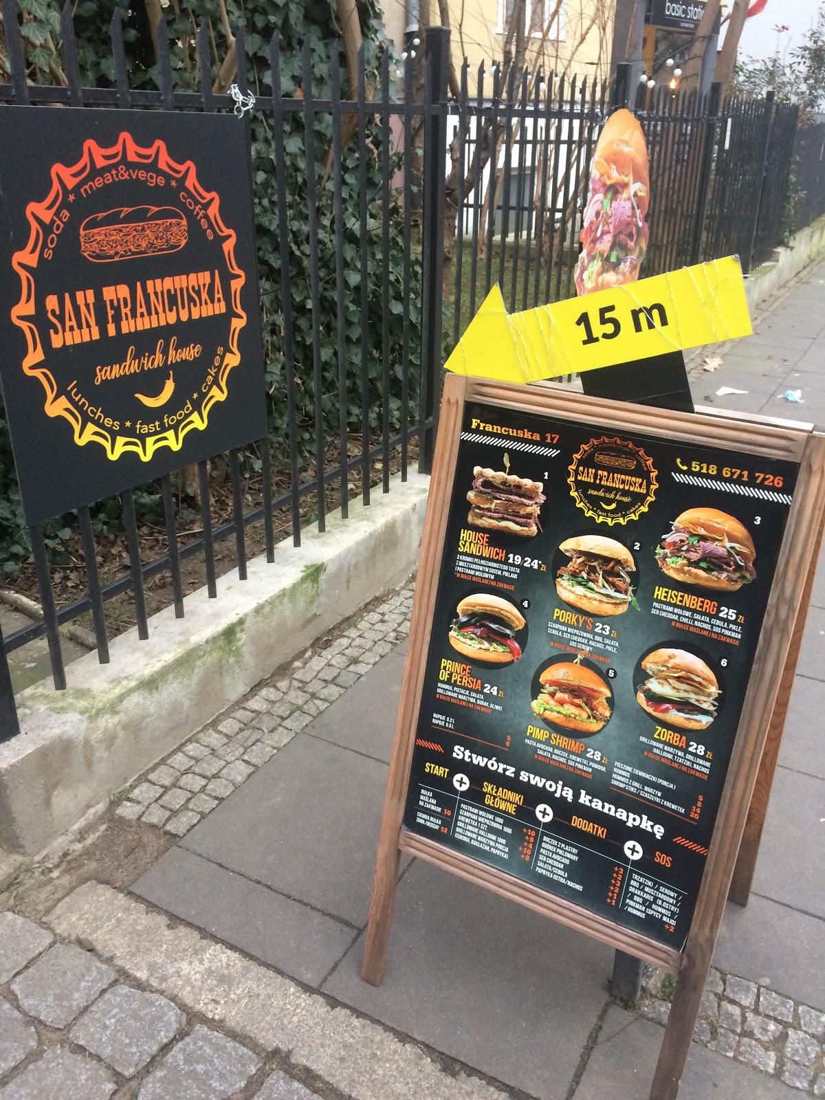 Menu at SAN FRANCUSKA sandwich house restaurant, Warsaw