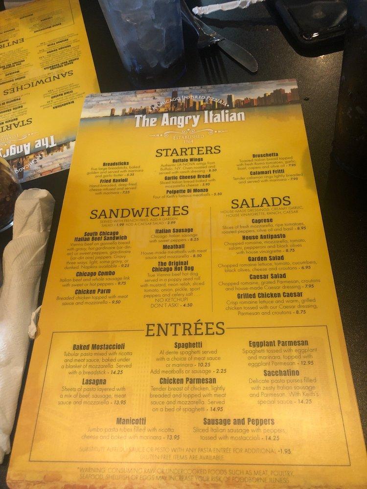 Menu at The Angry Italian Restaurant, Bristol