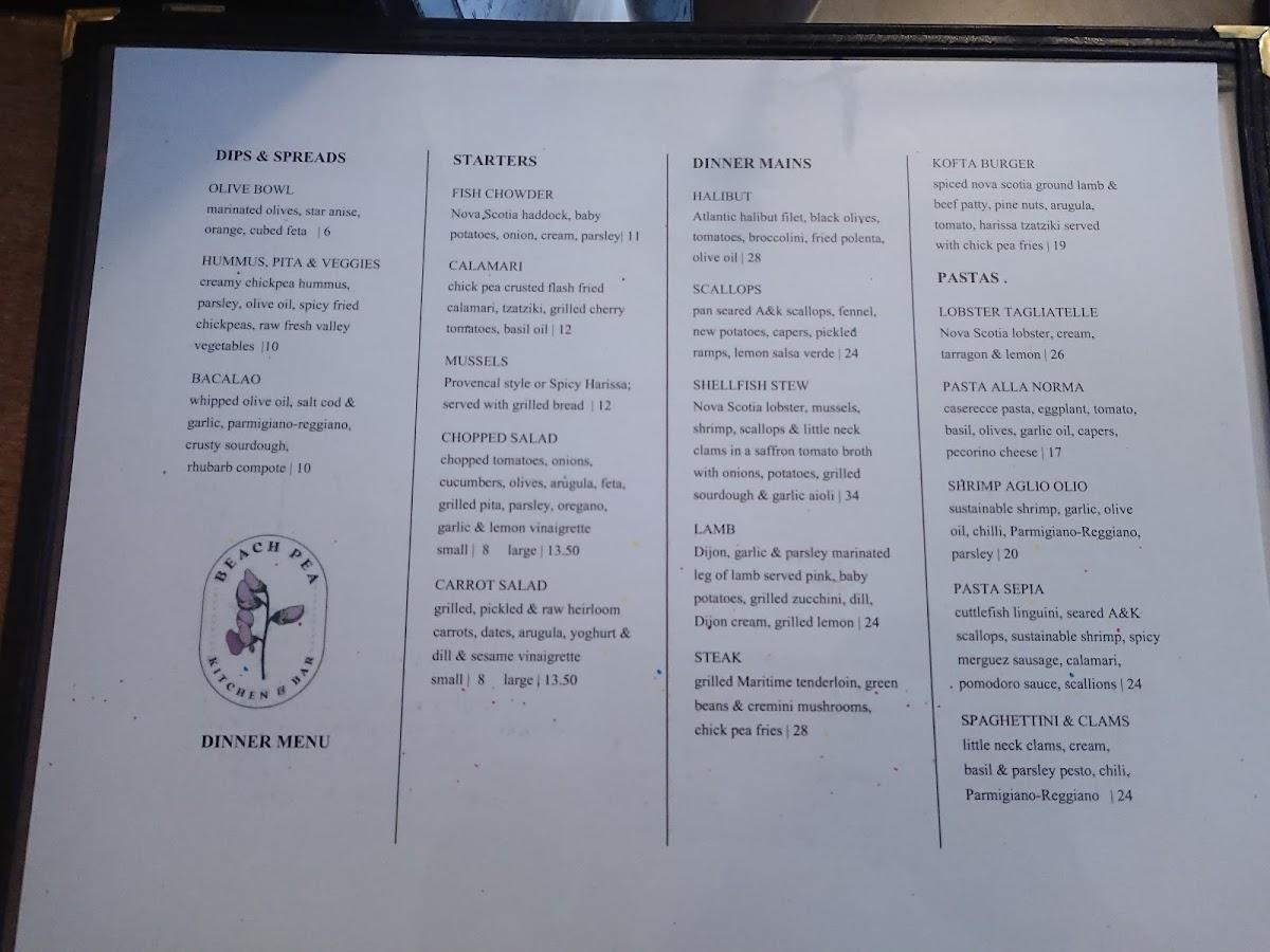 Menu at The Beach Pea Kitchen & Bar, Lunenburg
