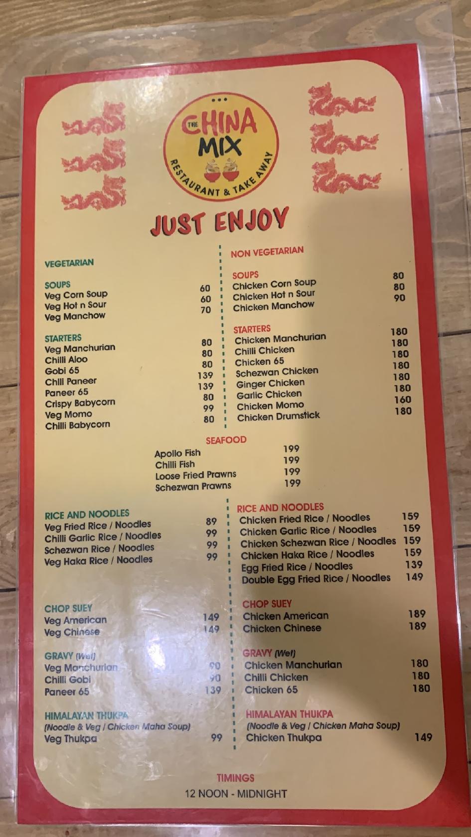 Menu at The China Mix, Hyderabad