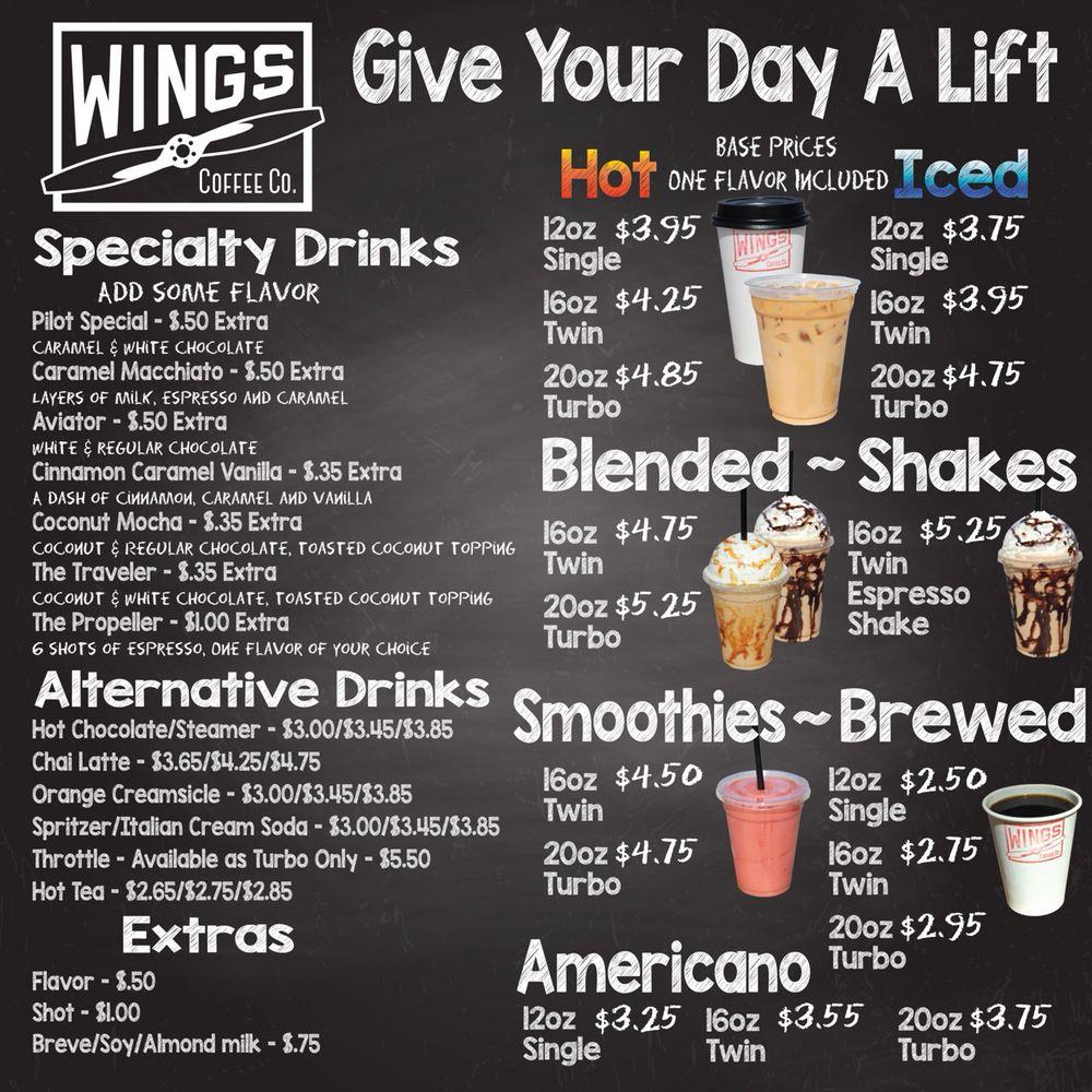 Menu at Wings Coffee Co. pub & bar, Bentonville