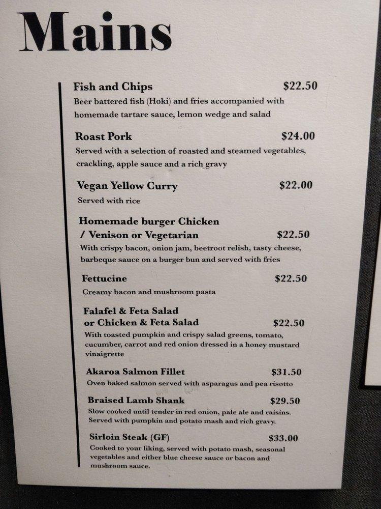 Menu at Alice May Restaurant, Franz Josef, Franz Josef Glacier