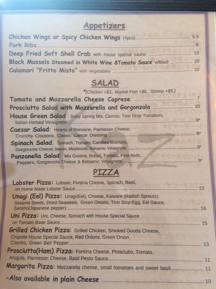 Menu at Bistro Kaz restaurant, San Diego