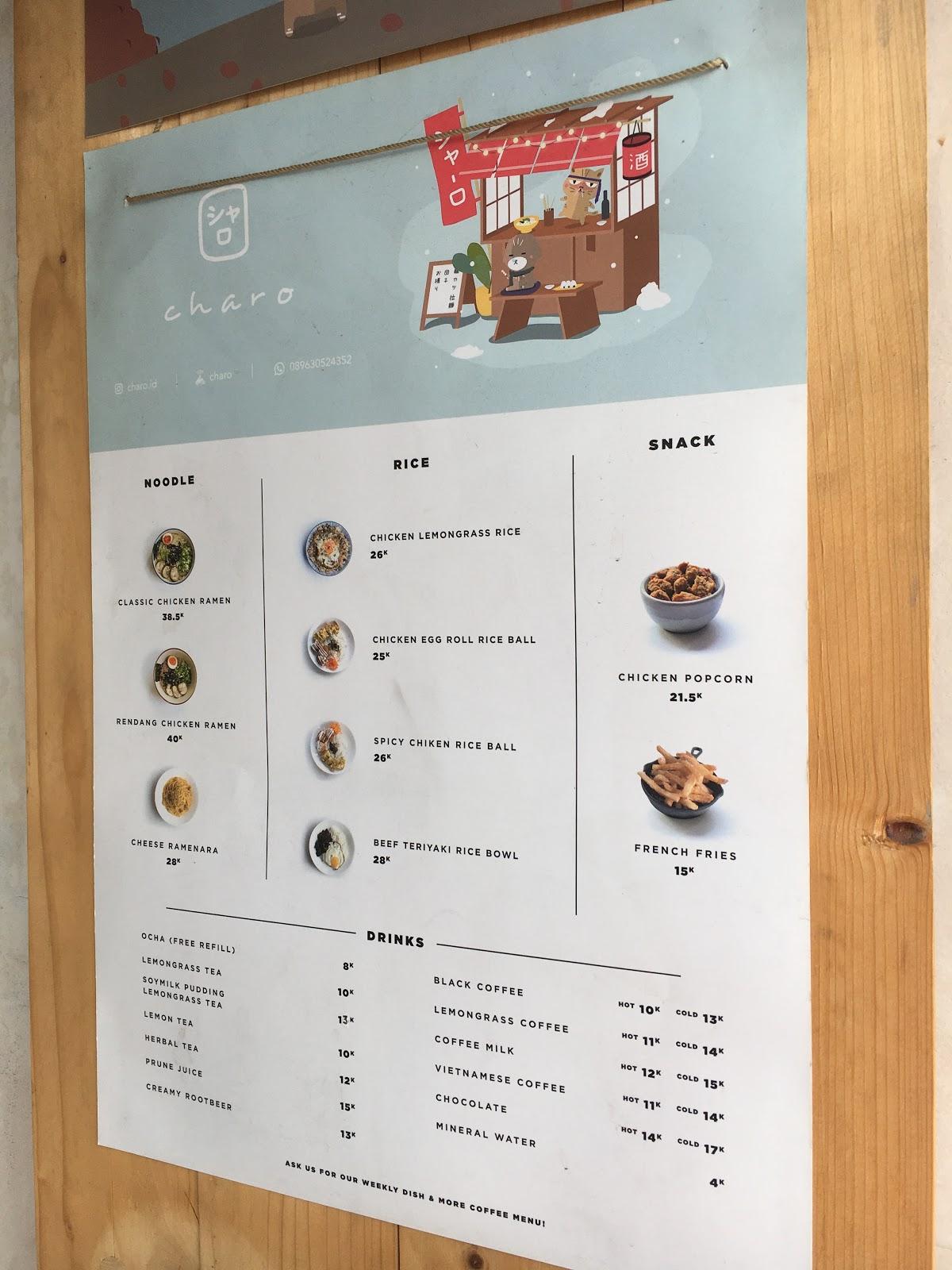 Menu at Charo Kedai Ramen & Café • Syahdan restaurant, West Jakarta