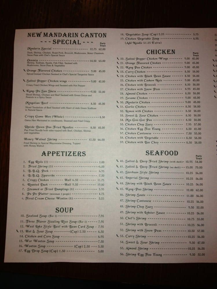 Menu at New Mandarin Canton Chinese Restaurant, Chula Vista