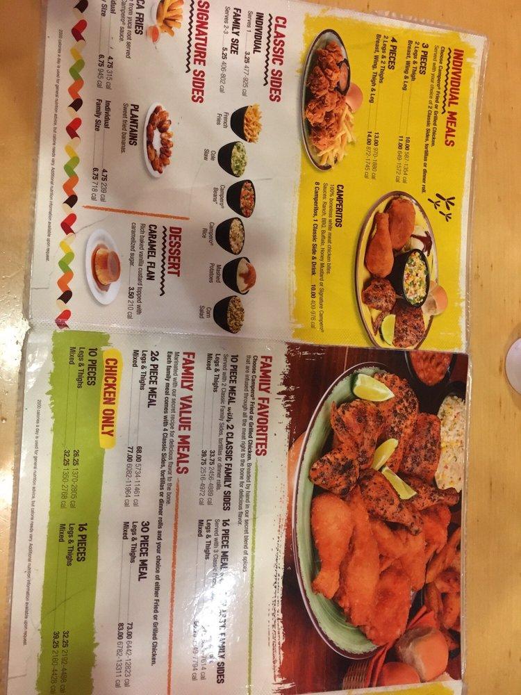 Menu at Pollo Campero restaurant, San Francisco, Mission St