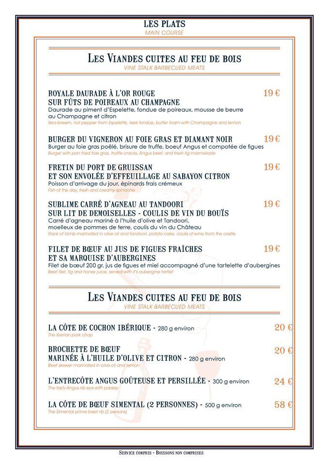 Menu at Restaurant du Bouïs, Gruissan, route bleue
