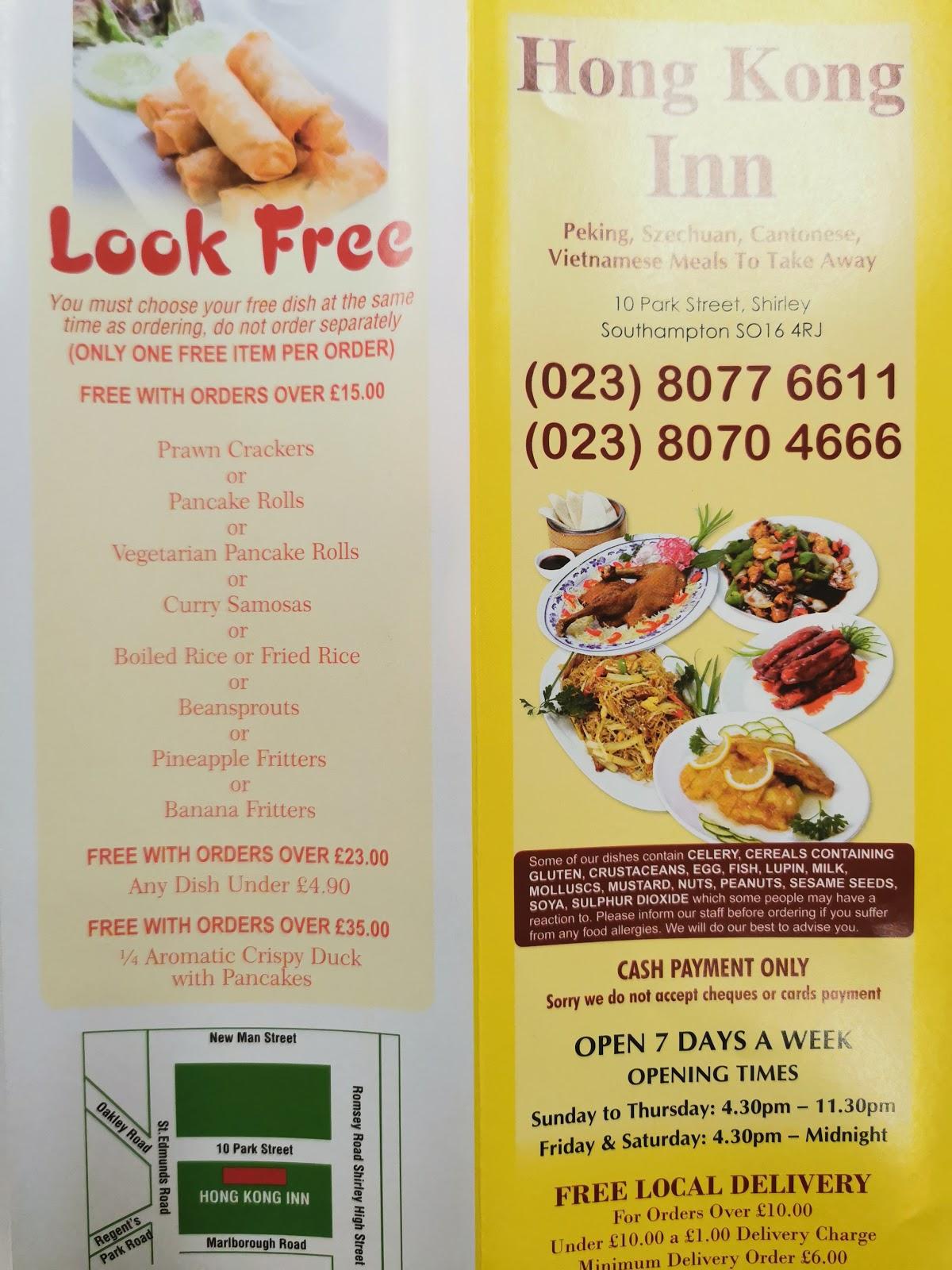 Menu at Hong Kong Inn restaurant, Southampton