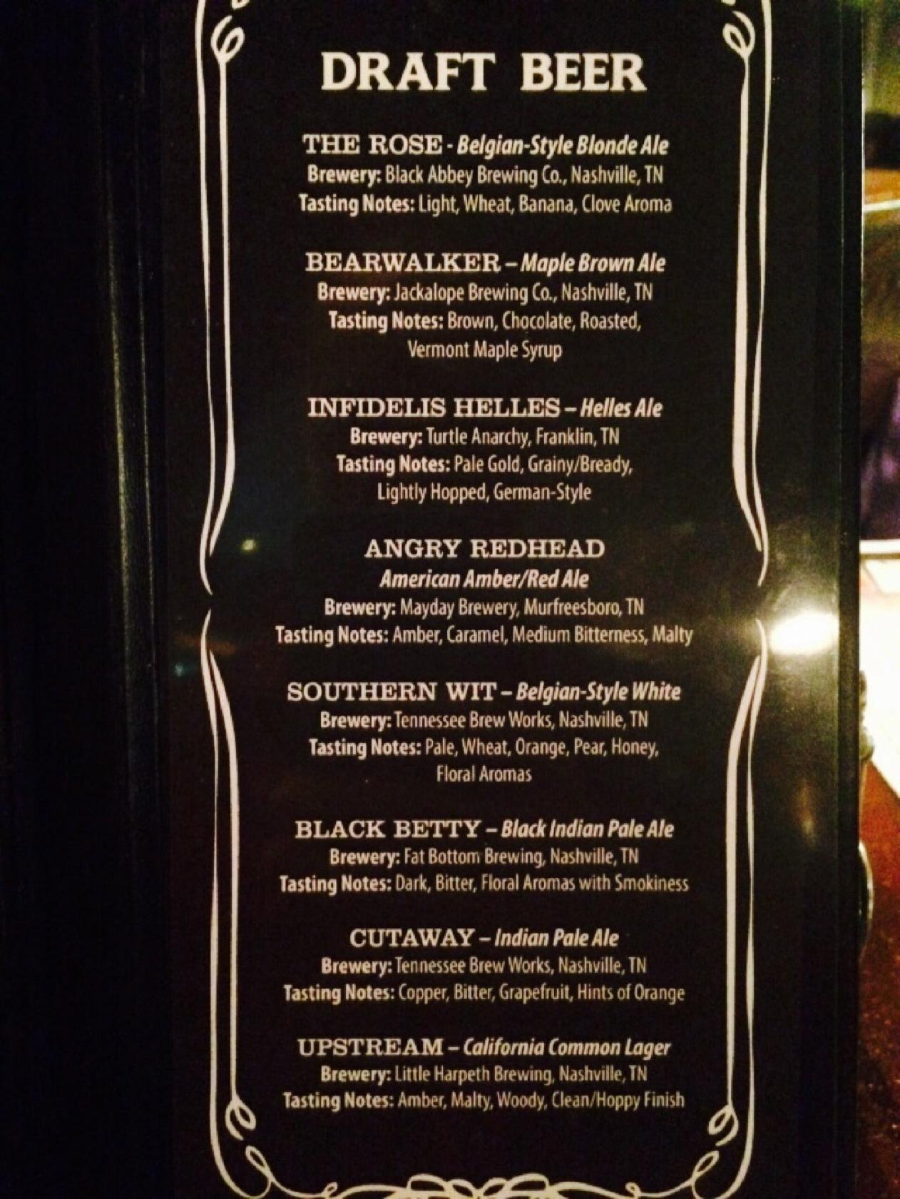Menu at Jack Daniel's restaurant, Nashville, Opryland Dr