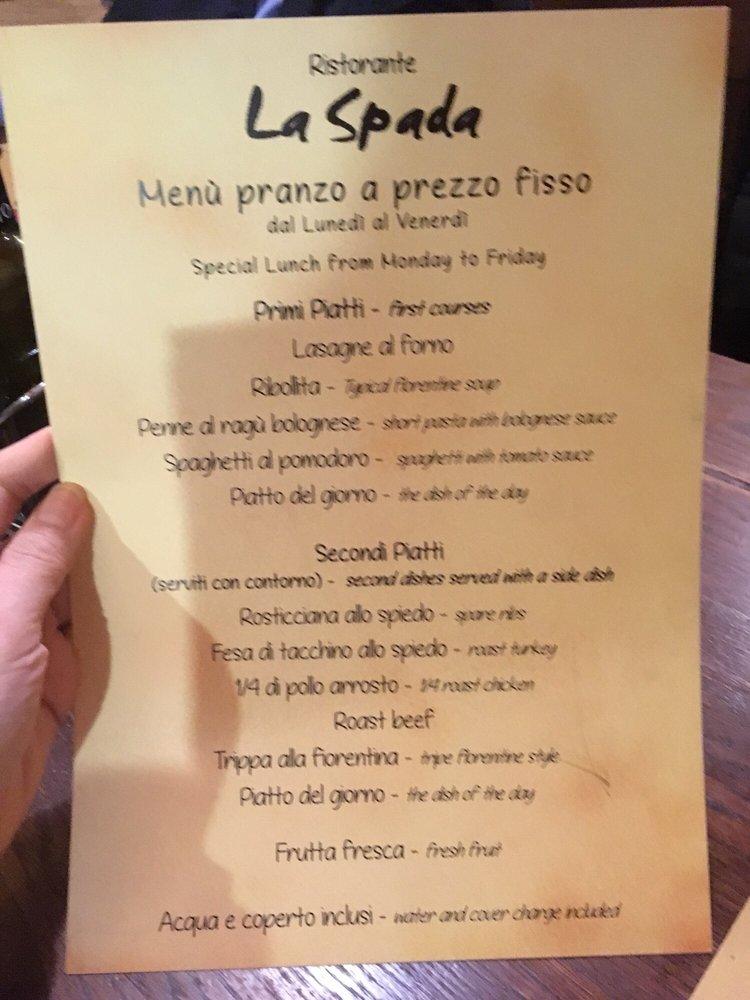 Menu at Ristorante La Spada, Florence, Via della Spada