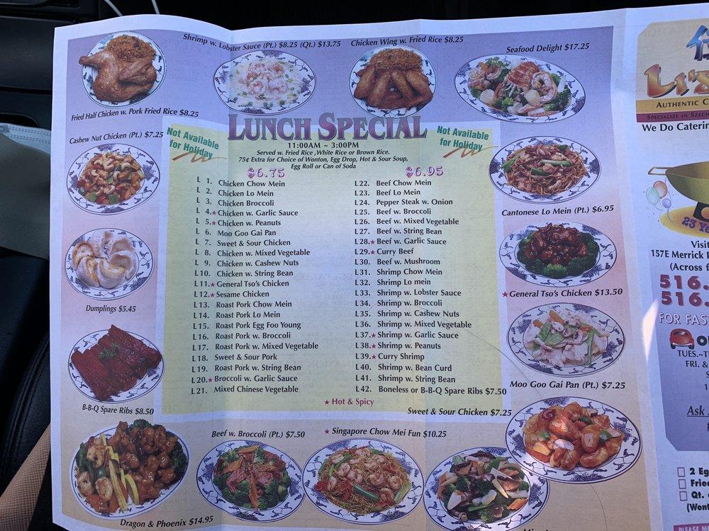 Menu at Li's Wok restaurant, Valley Stream