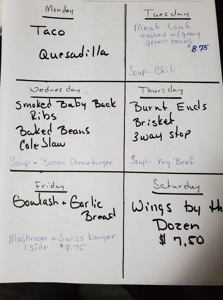 Menu at Papas Bar, Monmouth