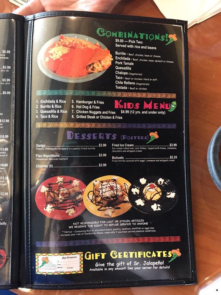 Menu at Sr. Jalapeno Struthers restaurant, Struthers, 704 Youngstown ...