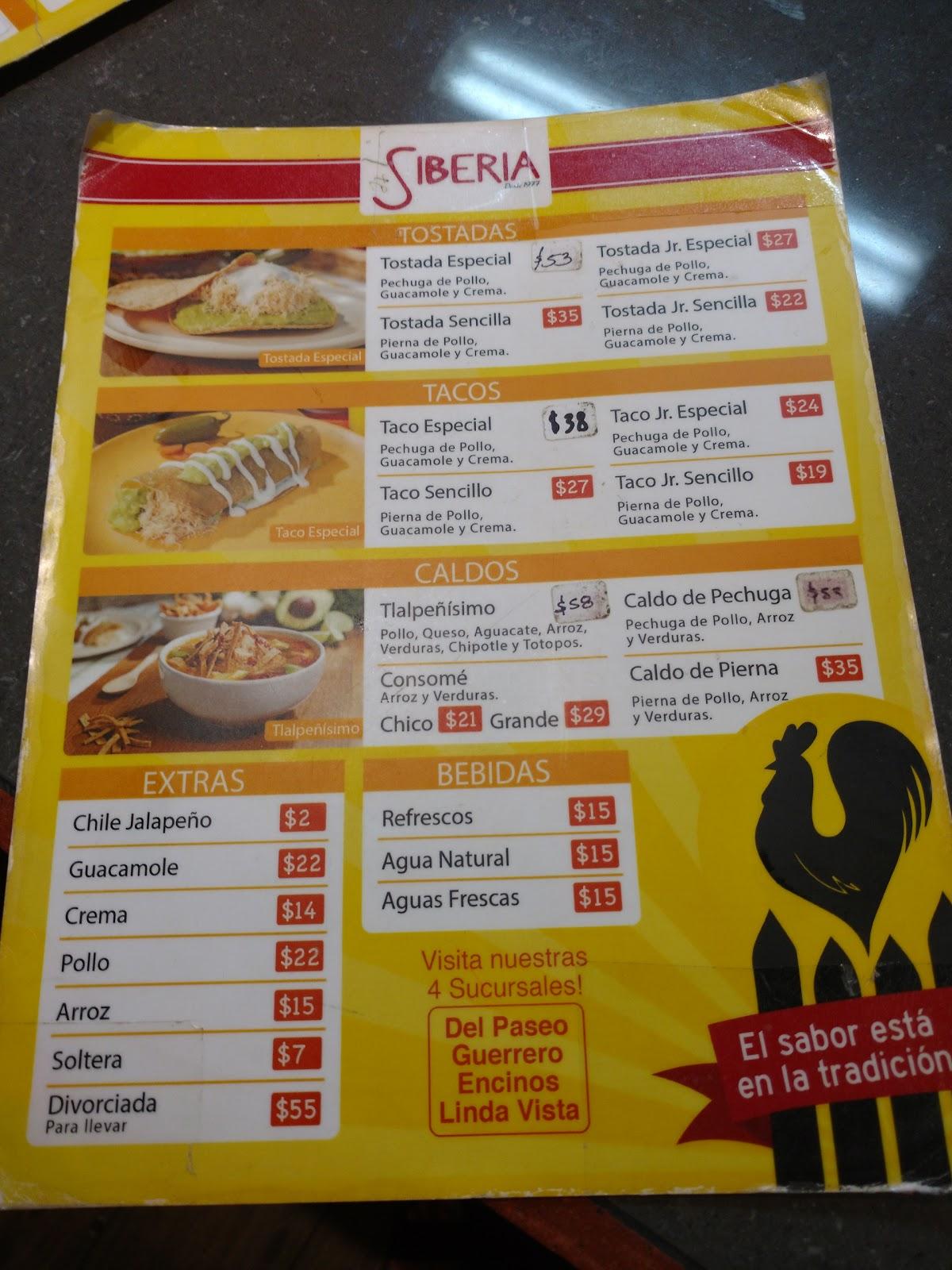 Carta del restaurante La Siberia Central Suc. del Paseo, Monterrey, Cam ...