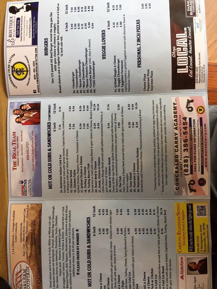 Menu at Smoky Mountain Sub Shop by Sandwich Mamas restaurant, Waynesville