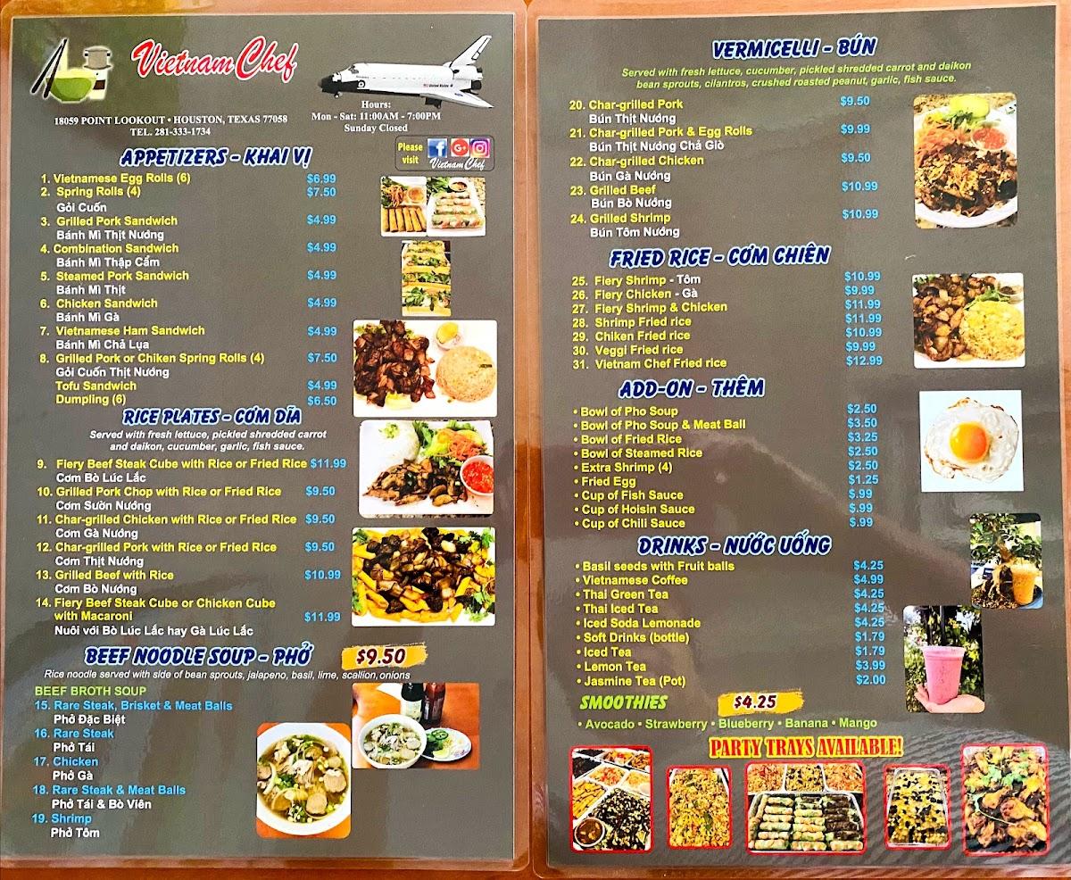 Menu at Vietnam Chef restaurant, Houston