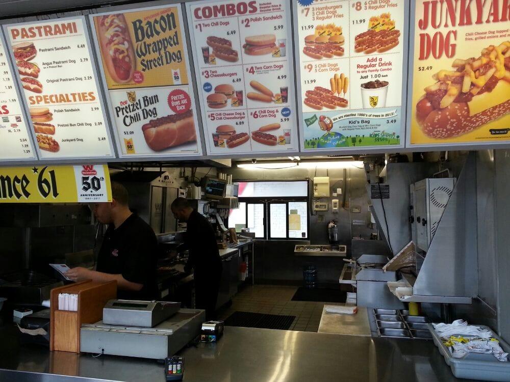 Menu at Wienerschnitzel fast food, Everett
