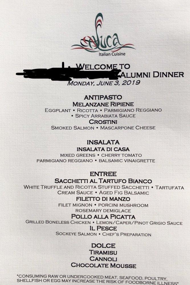 Menu at Luca Italian Cuisine pub & bar, Cleveland