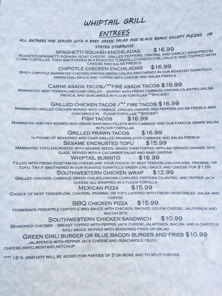 Menu at Whiptail Grill restaurant, Springdale