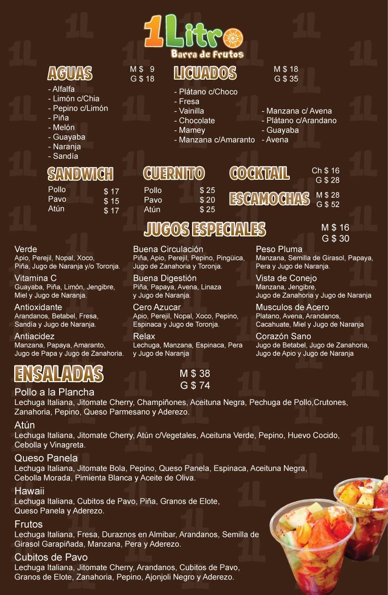 Menu at 1 Litro Barra de Frutos, Mexico City