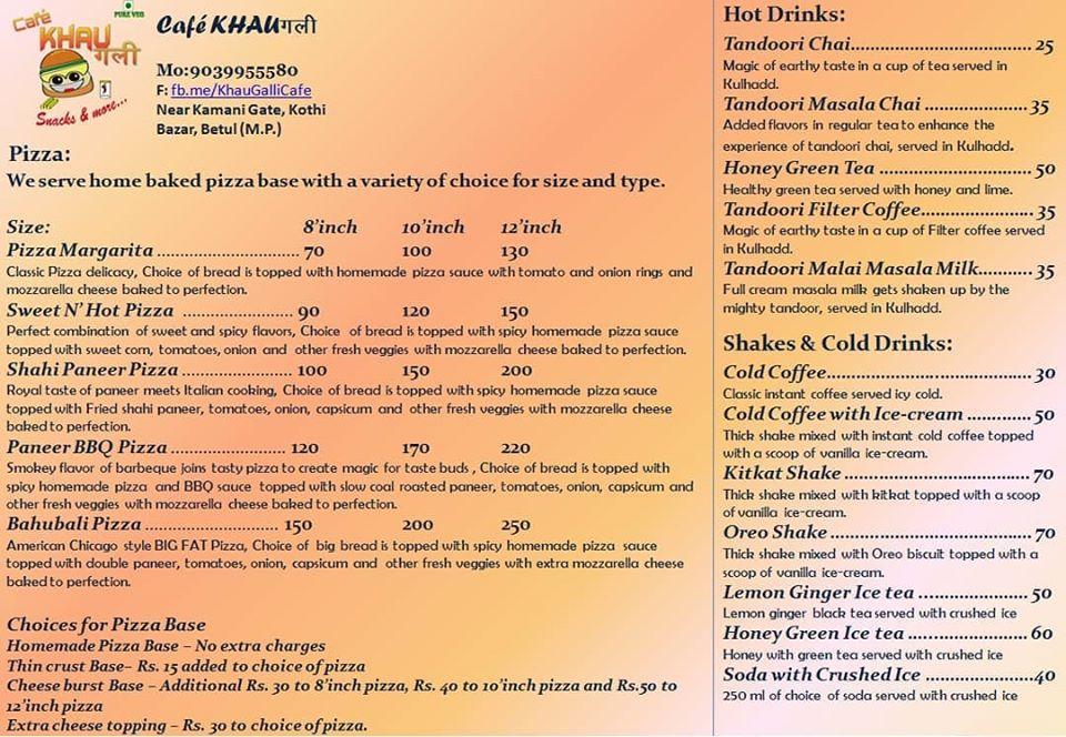 Menu at Cafe Khau Galli, Betul