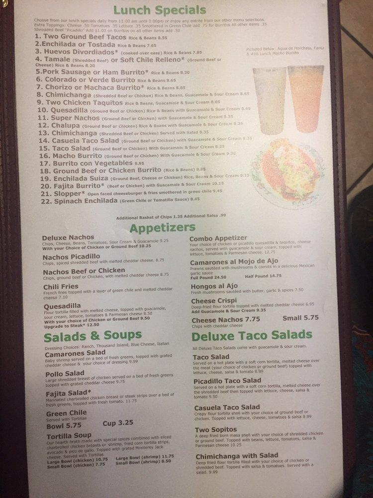 Menu at El Caporal Family Mexican Restaurant, Cañon City, Main St