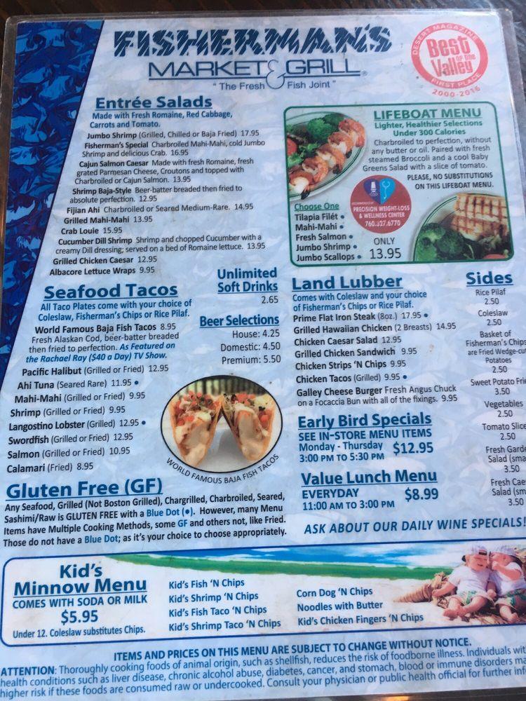Menu at Fisherman's Market & Grill restaurant, Palm Springs, 235 S ...